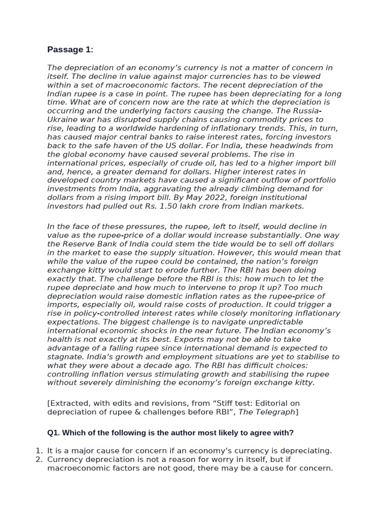 Critical Reasoning Clat 50 QS | PDF | Currency Appreciation And ...