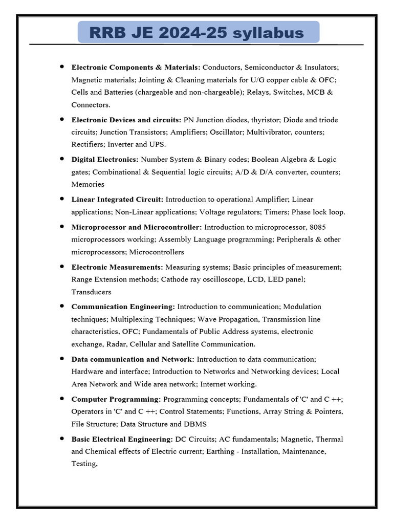 RRB JE & ALP Syllabus 2024-25 Overview | PDF | Electronics | Electronic ...