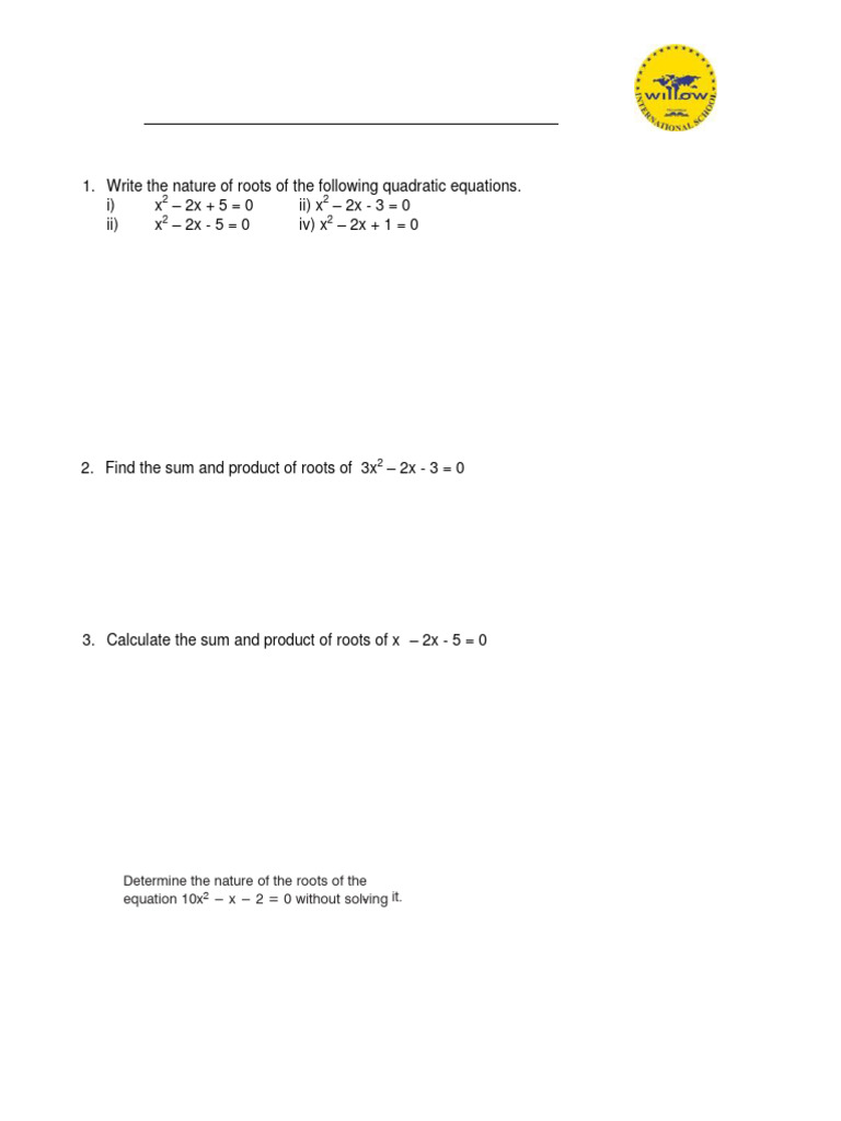 Quadratic Equations for Students | PDF