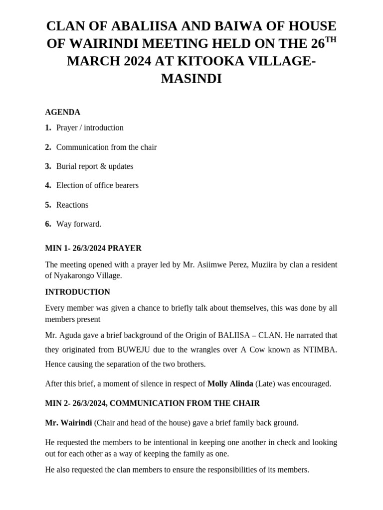 ABALIISA AND BAIWA CLAN MEETING | PDF