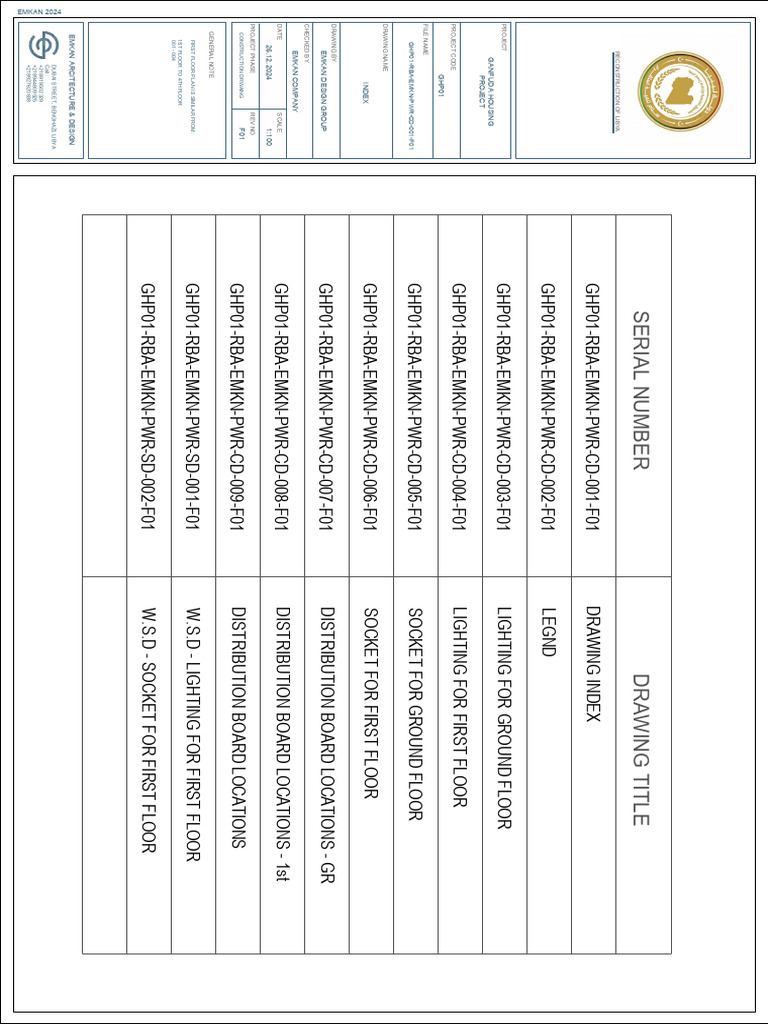 01 Type-A Drawing List | PDF