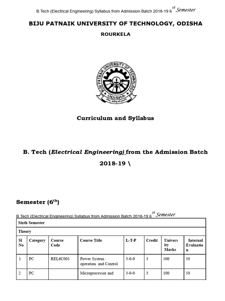 B.Tech EE 6th Sem 2018-19 Admission Batch | PDF | Statistical Inference | Logic