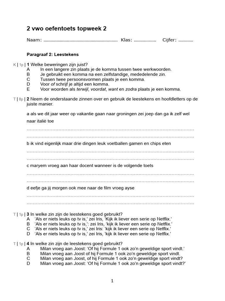 2 Vwo Oefentoets Topweek 2 | PDF