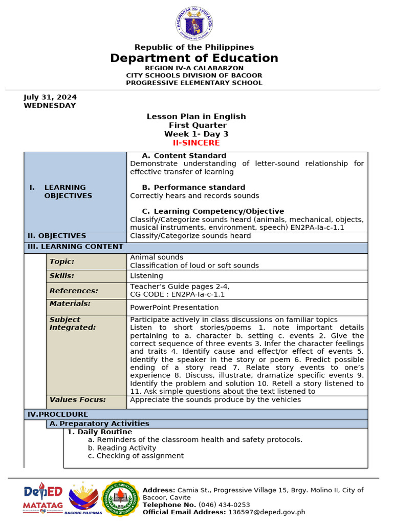 ENGLISH Quarter 1 Week 1 Day 3 | PDF | Cognition | Human Communication