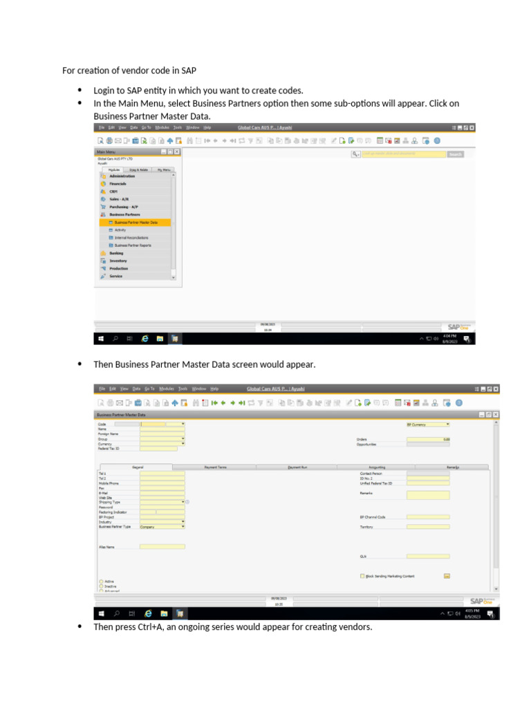 Vendor Creation Process Note | PDF