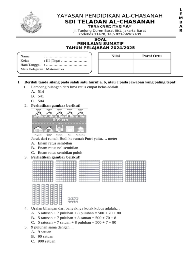 PH Matematika Kelas 3B THN 2024-2025 | PDF