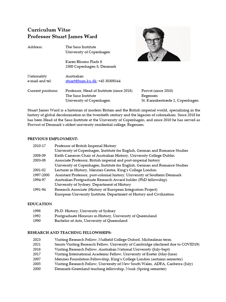 Short CV 3s Stuart Ward Jan 2023 | PDF | Fellow | Academia