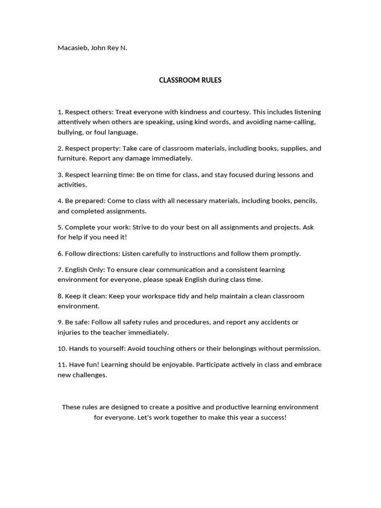 Classroom Rules | PDF