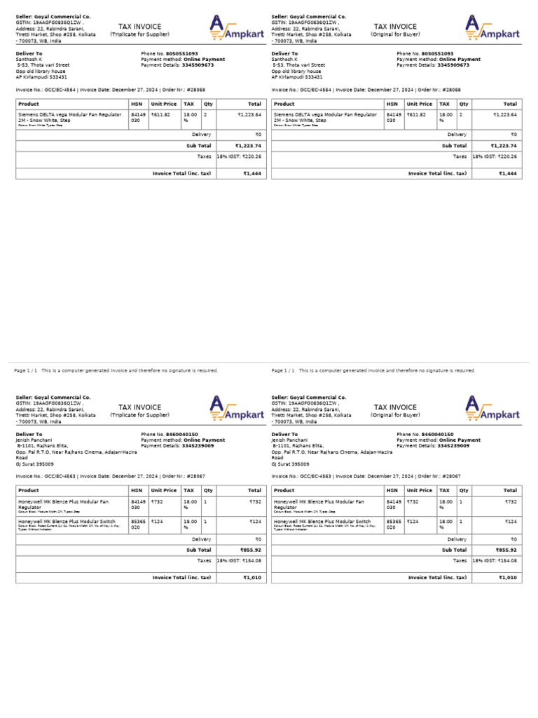 Invoice 27-12-2024 | PDF | Invoice | Payments