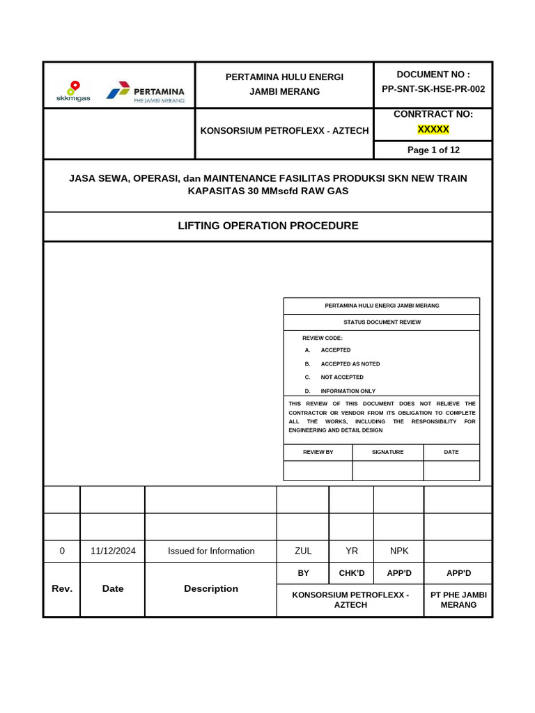 PP SNT SK HSE PR 002 Lifting Operation Procedure (IFI) | PDF