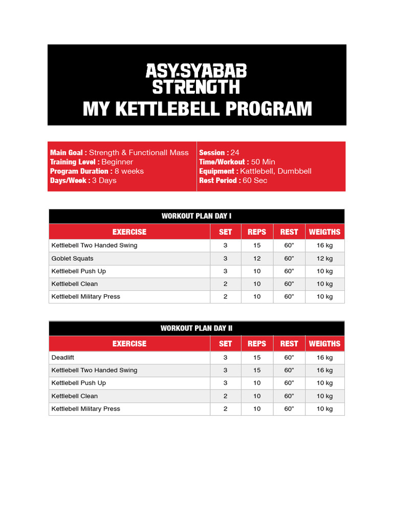 Beginner Kettlebell Workout Plan | PDF | Kettlebell | Strength Training