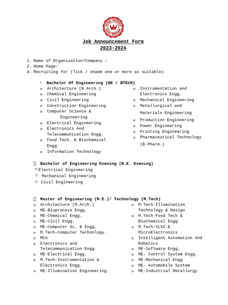 Job Announcement Form | PDF | Engineering | Physical Sciences