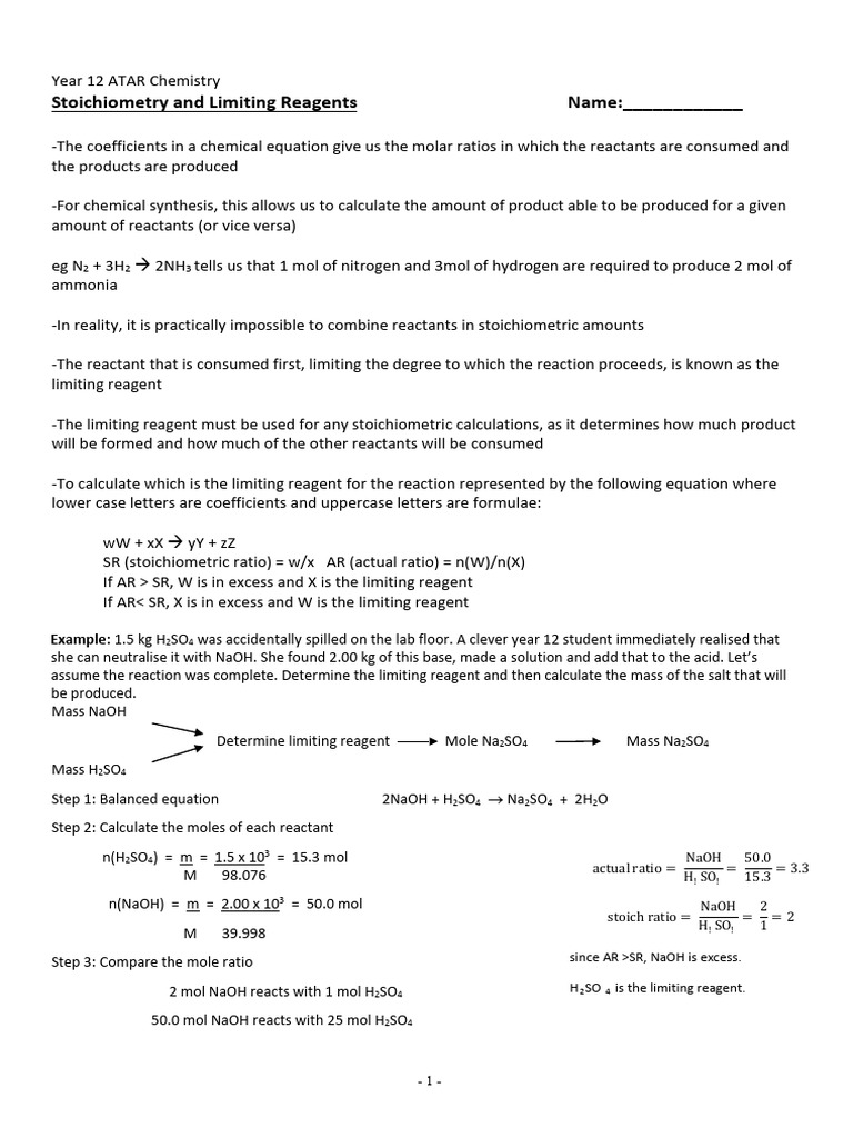 6.5 Limiting Reagents and Calculating - Yield and Purity | PDF ...