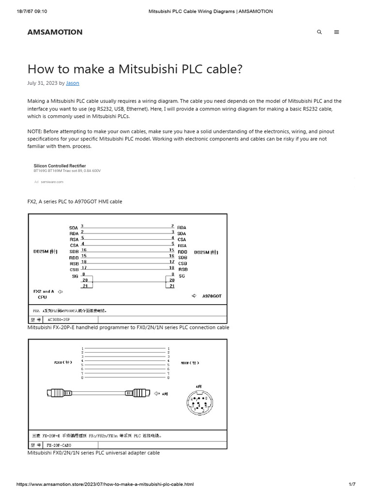 Mitsubishi PLC Cable Wiring Diagrams - AMSAMOTION | PDF | Programmable ...