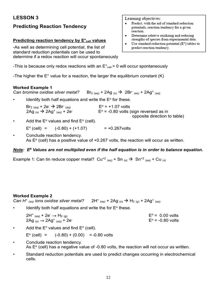 4.4 Predicting Reaction Tendency | PDF | Redox | Chemical Reactions