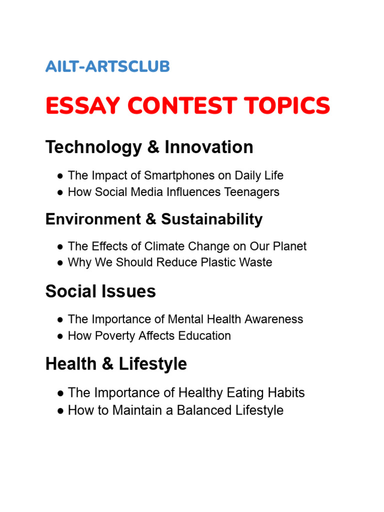 Essay Topics: Technology, Environment, Social Issues & More | PDF