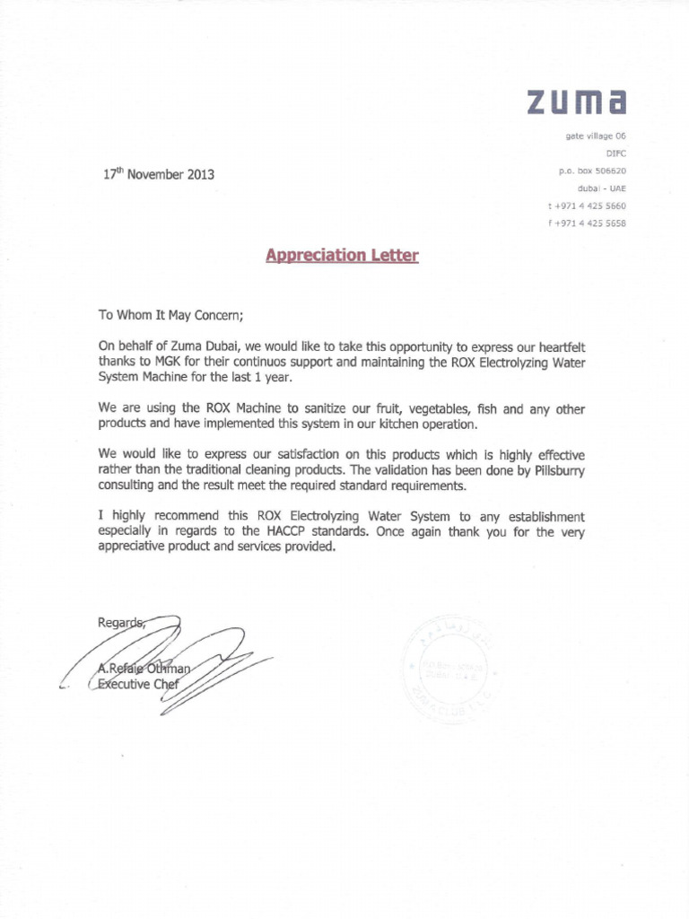 Rox Appreciation Letters | PDF