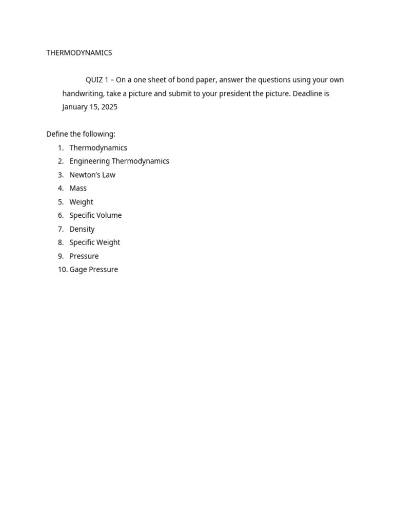 Thermodynamics Quiz Instructions | PDF