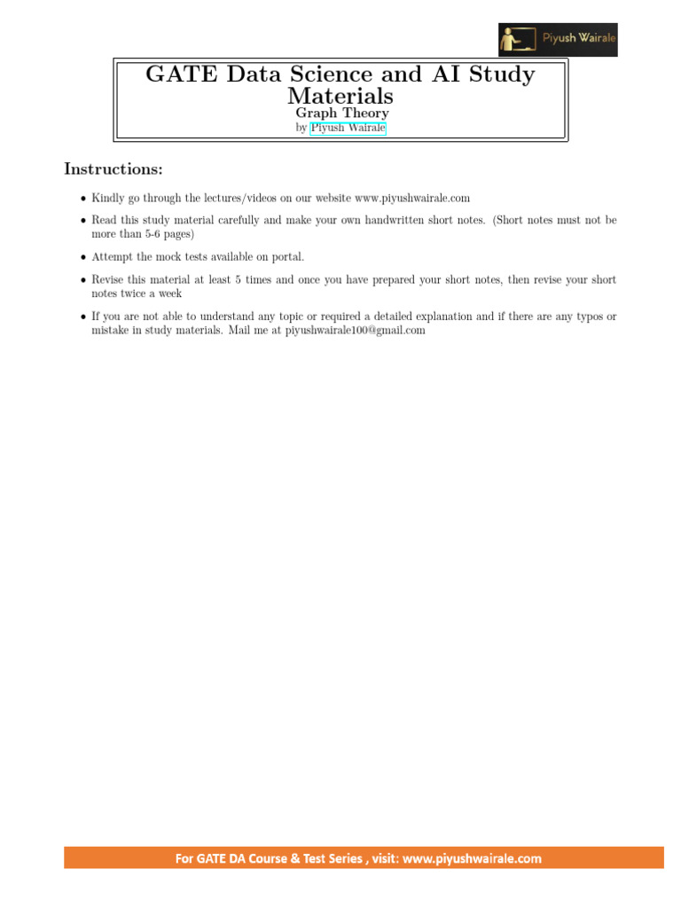 Graph Theory Study Guide for GATE | PDF | Vertex (Graph Theory) | Theoretical Computer Science