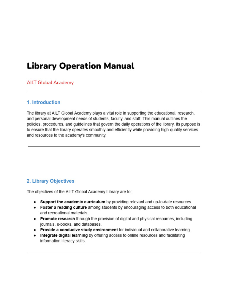 Library Operation Manual | PDF | Libraries | Digital Library