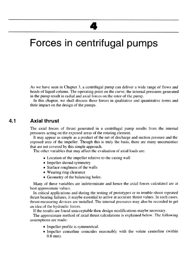Axial Thrust in Centrifugal Pumps | PDF | Pump | Hydraulics