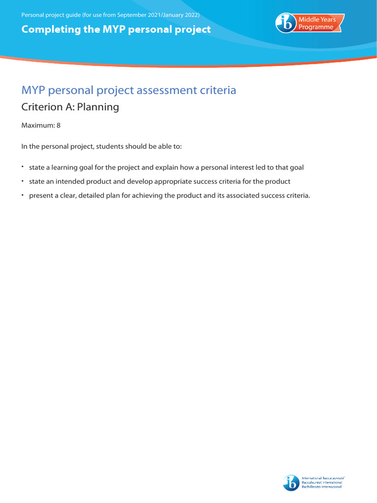 Personal Project Criteria | PDF | Goal | Learning