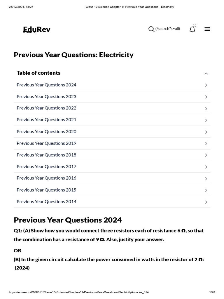 Class 10 Electricity: Key Questions | PDF | Electrical Resistance And ...