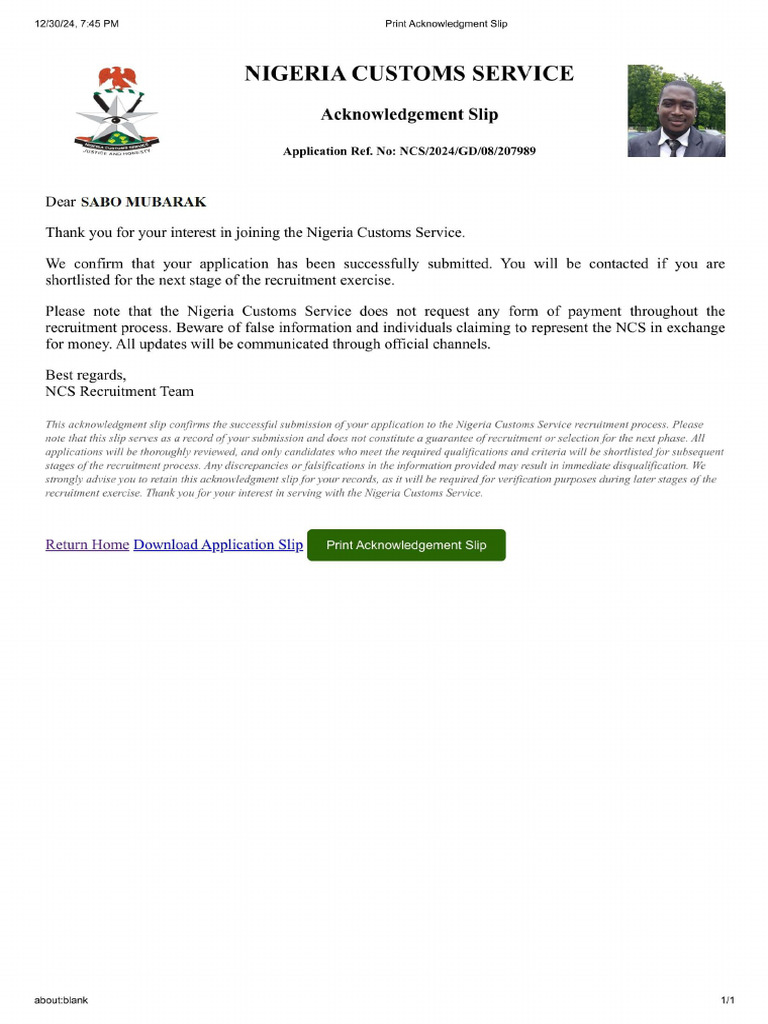 Print Acknowledgment Slip2-1 | PDF