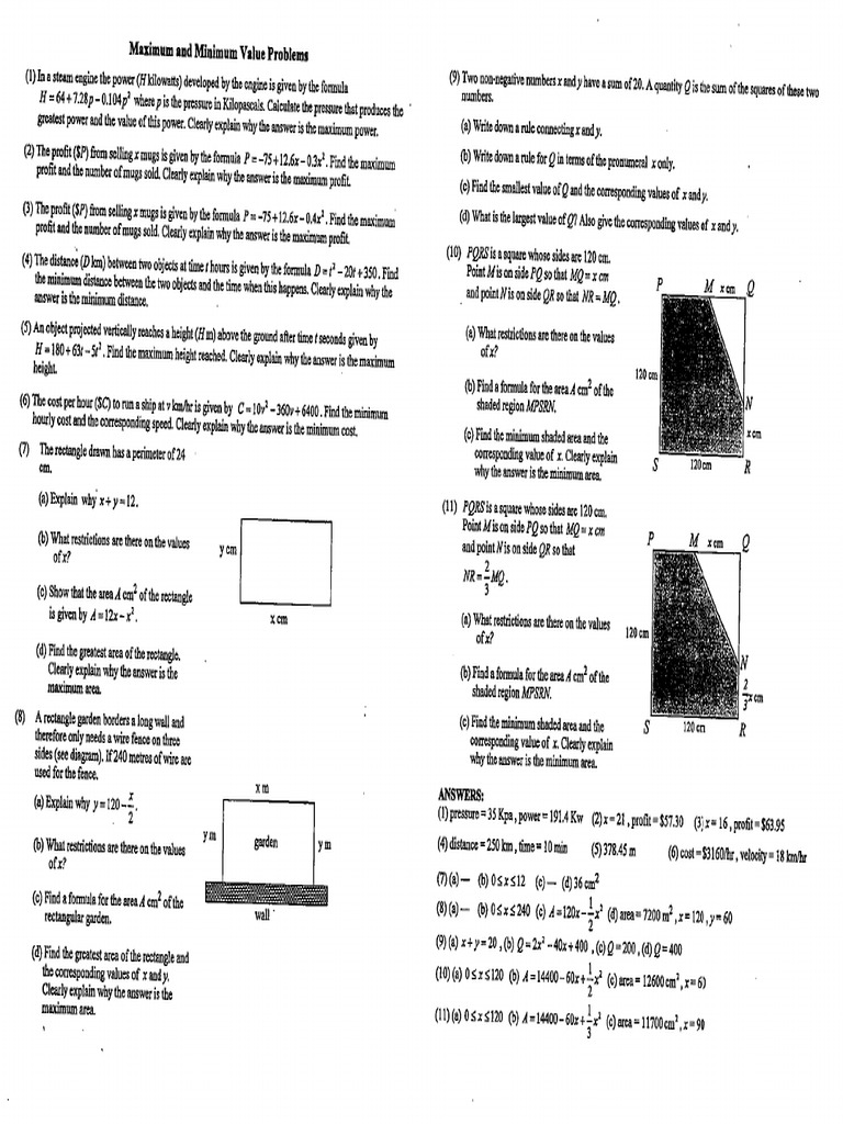 Minima Maxima Problems | PDF
