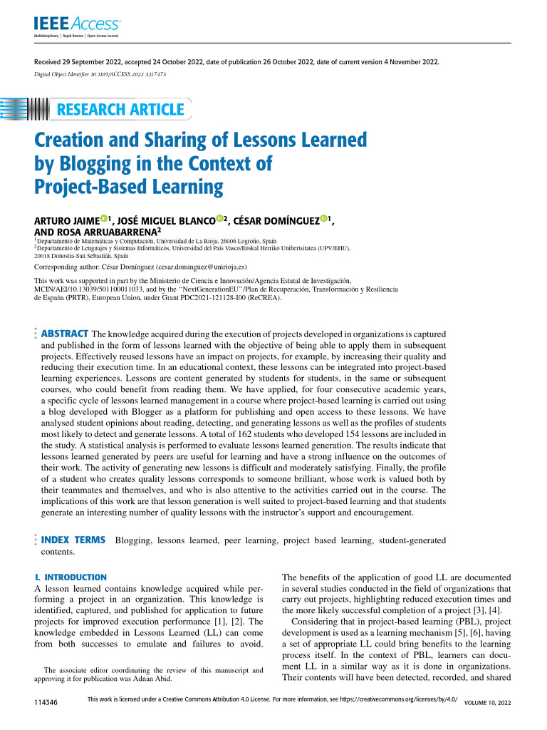 Creation and Sharing of Lessons Learned by Blogging in The Context of ...