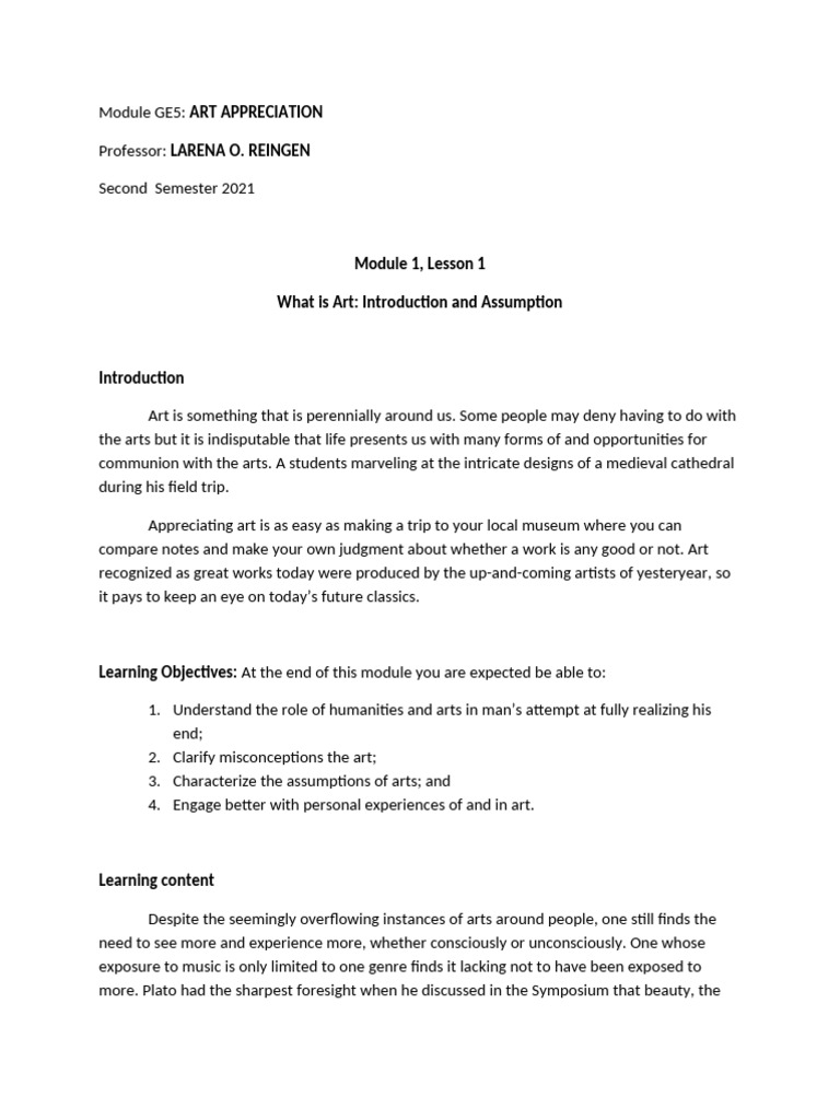Module GE5 MODULE 1 LESSON 1 2 LARENA REINGEN | PDF | Experience | Emotions