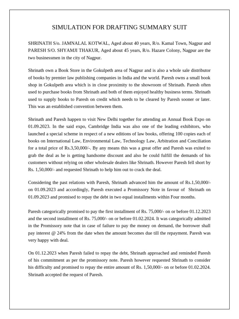 Simulation 4 Summary Suit | PDF | Money | Promissory Note