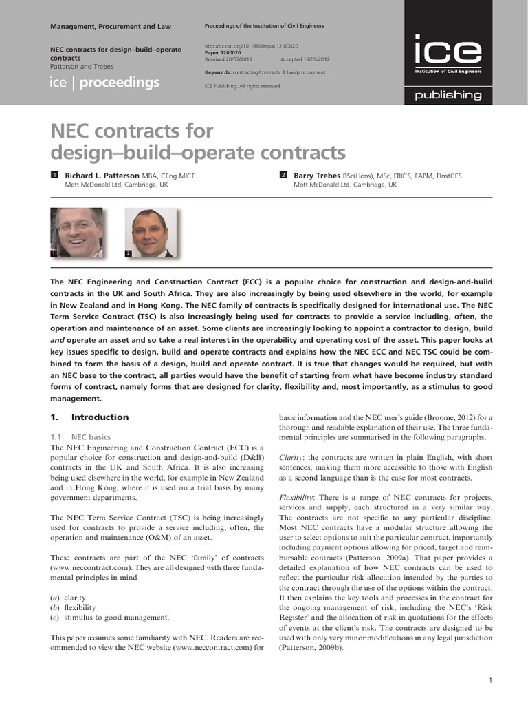 Nec For Design and Build Operate Contracts | PDF | Business