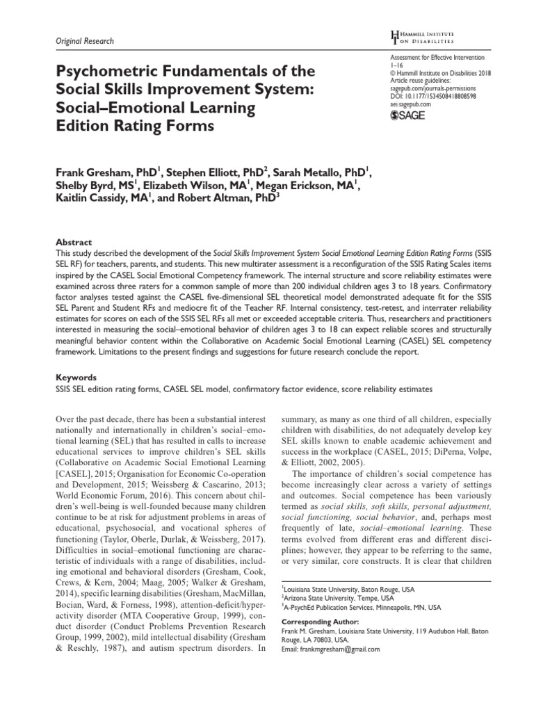 SSIS | PDF | Validity (Statistics) | Psychology
