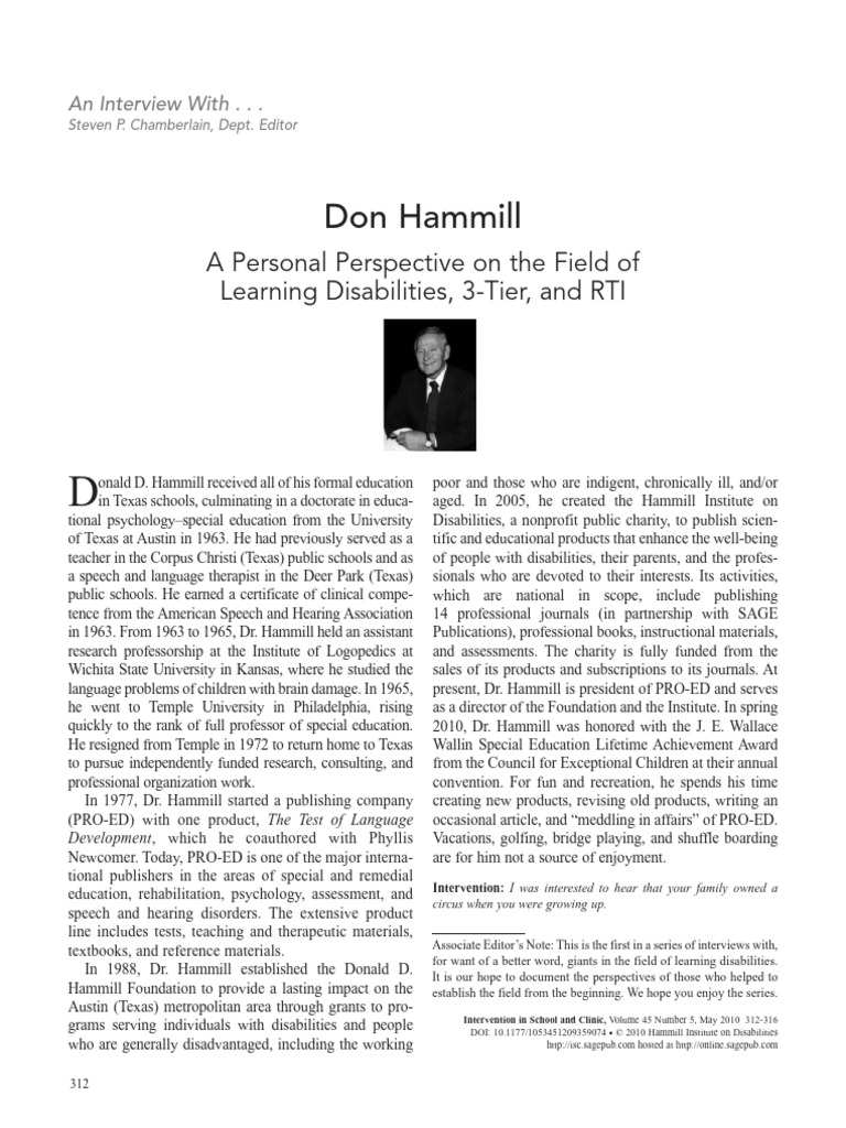 don hammill personal pov of 3 tier | PDF | Learning Disability | Disability