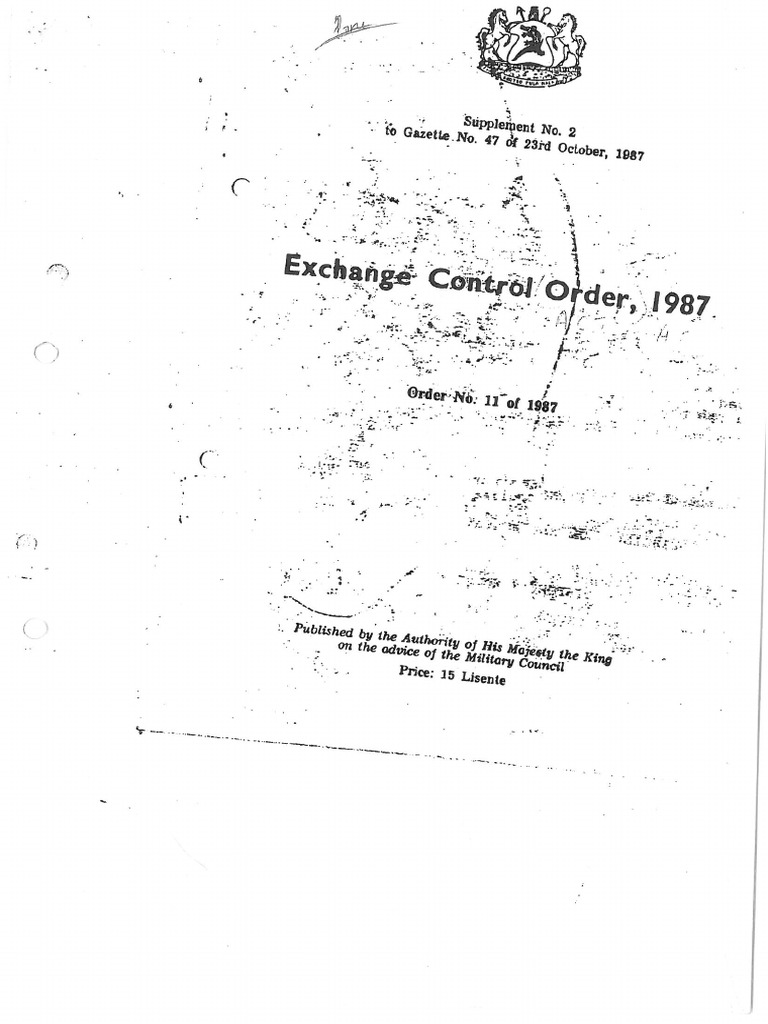 Exchange Control Order No. 11 of 1987 | PDF