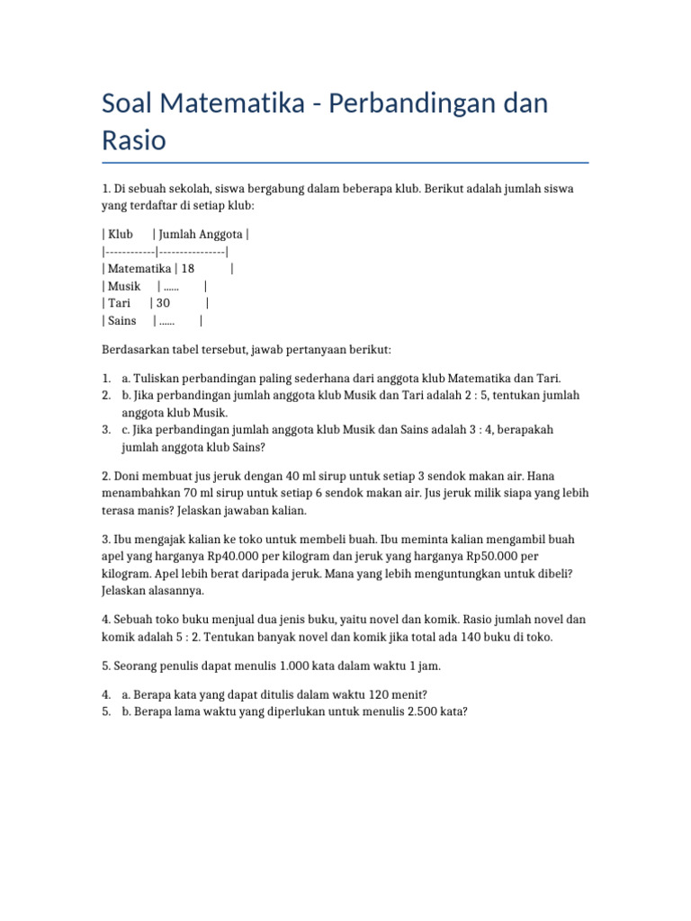 Soal Perbandingan Rasio | PDF