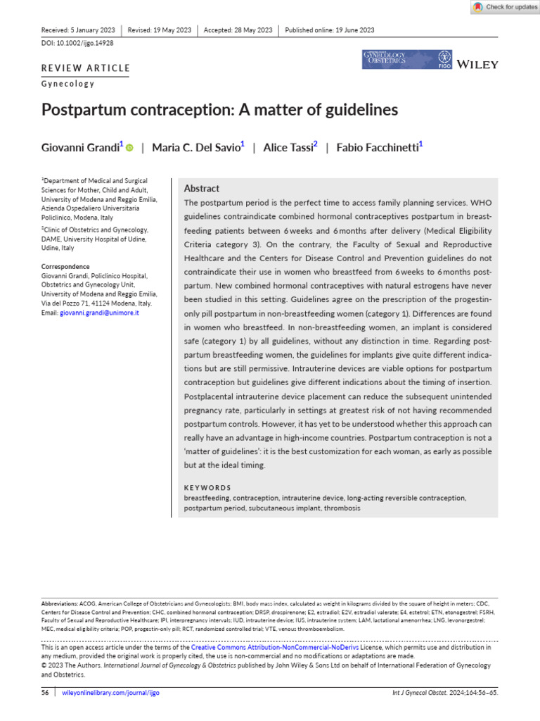 Postpartum Contraception Guidelines Review | PDF | Breastfeeding ...