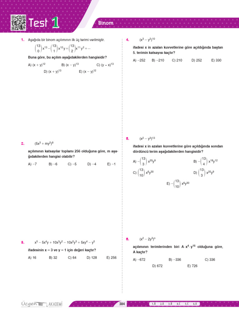 AYT MATEMATIK Binom | PDF