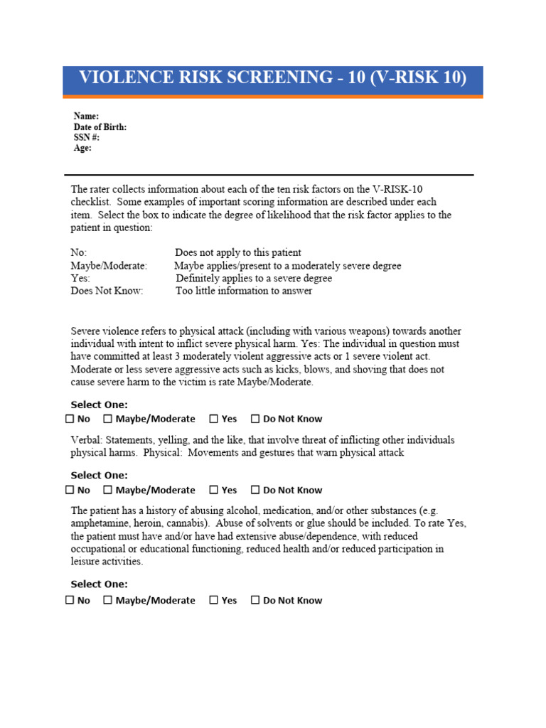 V Risk 10 | PDF | Mental Disorder | Personality Disorder