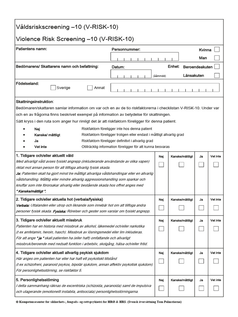 V RISK 10 Våldsriskscreening | PDF