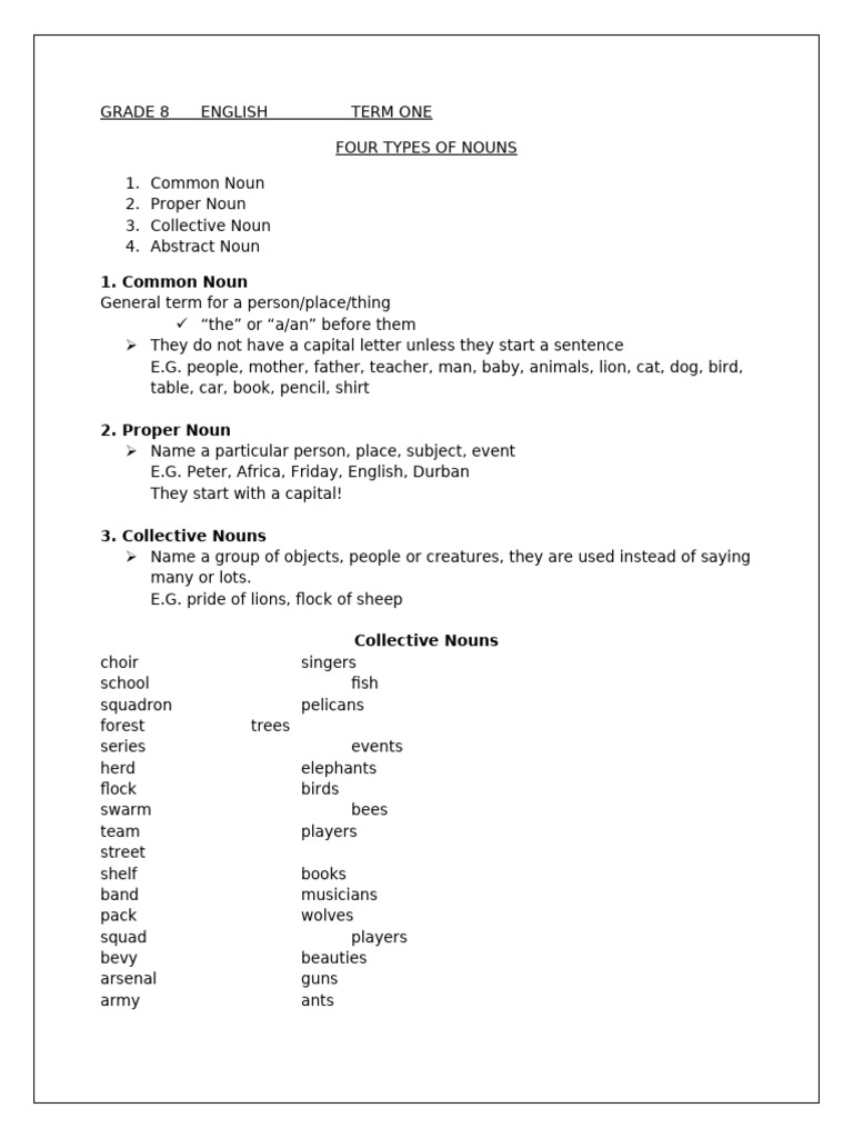 GRADE 8 ENGLISH TERM ONE Notes | PDF