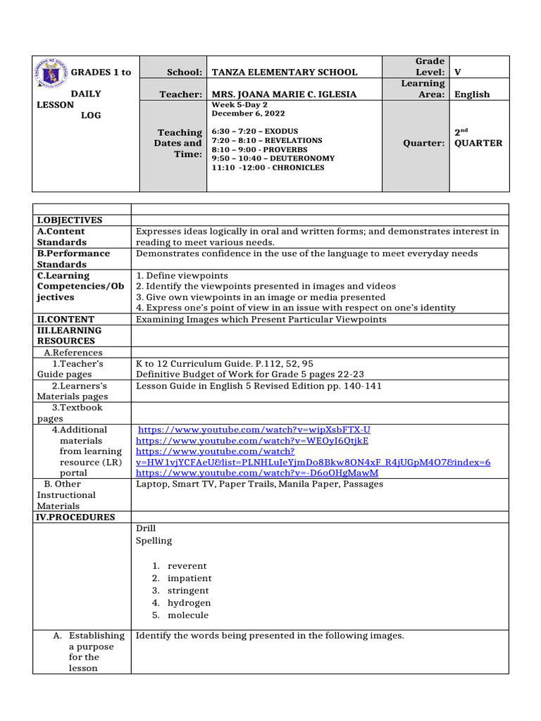 DLP-Q2-WEEK5-DAY2-Images That Present Viewpoints | PDF | Learning | Teachers