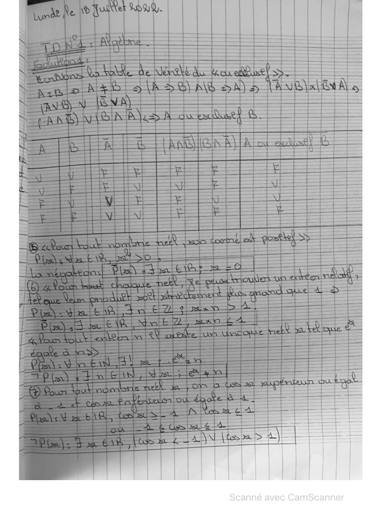 correction TD algèbre 1-1 | PDF