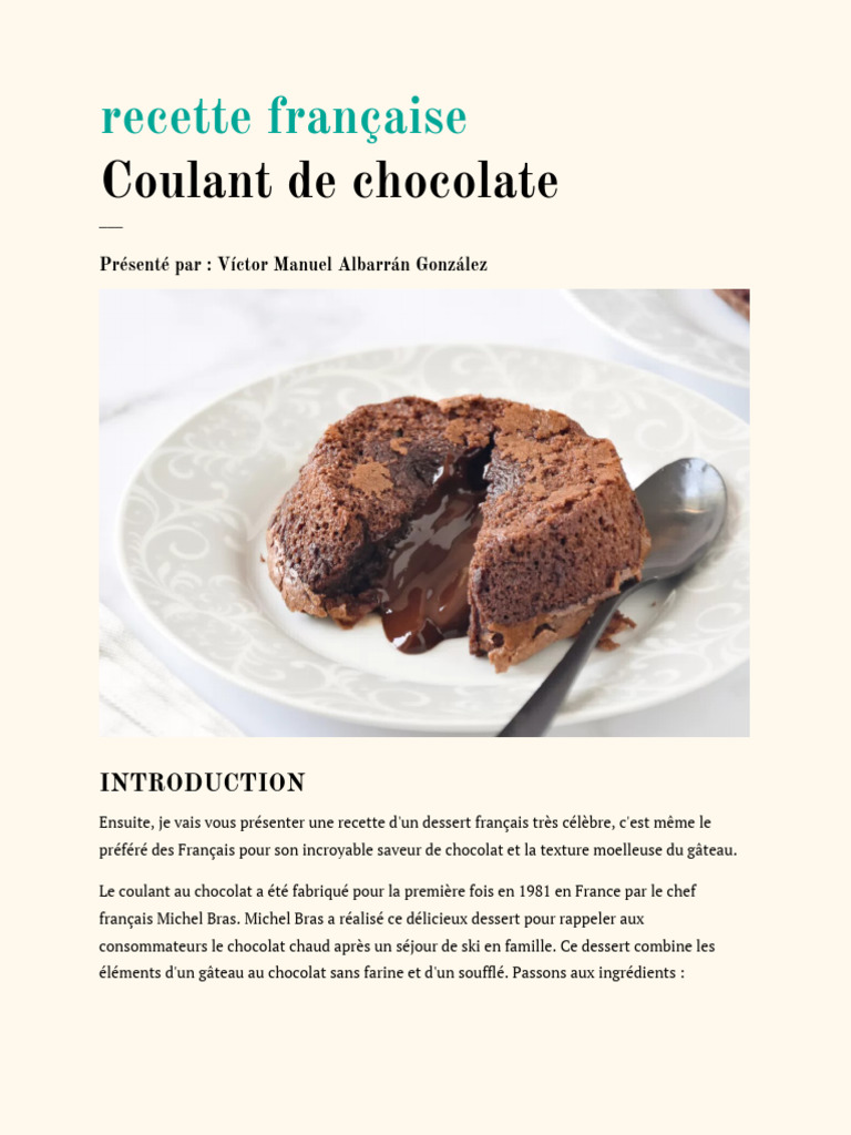 Receta Francesa - Coulant de Chocolate - Victor Albarrán. | PDF