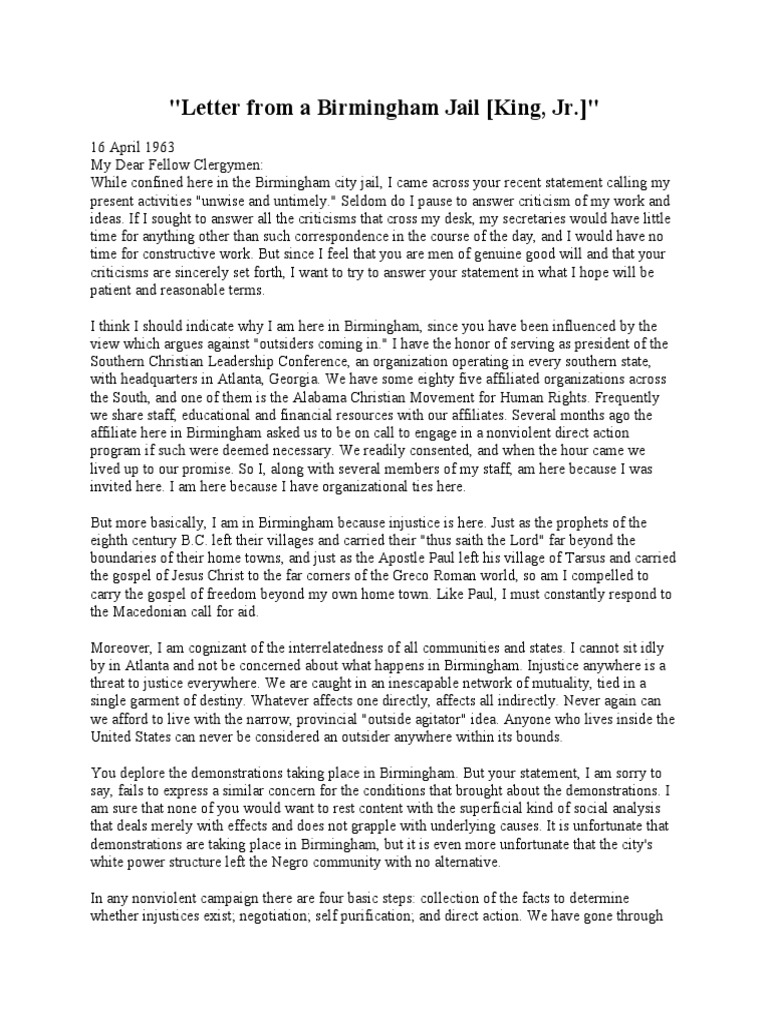 King's Letter from Birmingham Jail | PDF