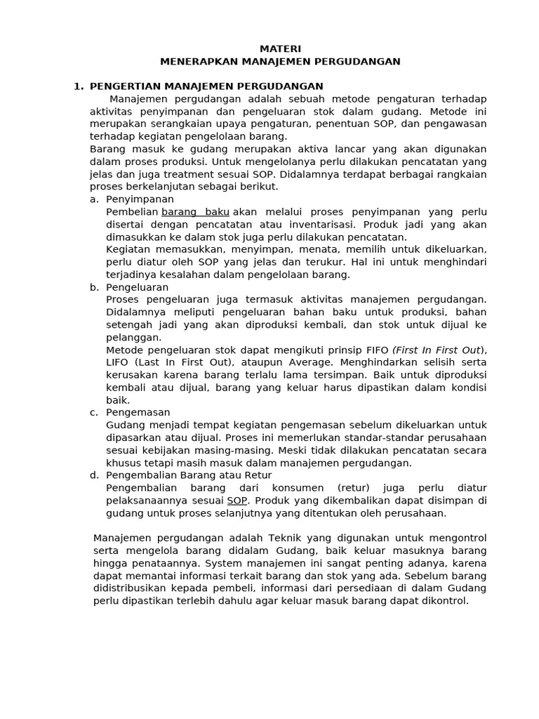 1. MATERI MANAJEMEN PERGUDANGAN - CETAK | PDF