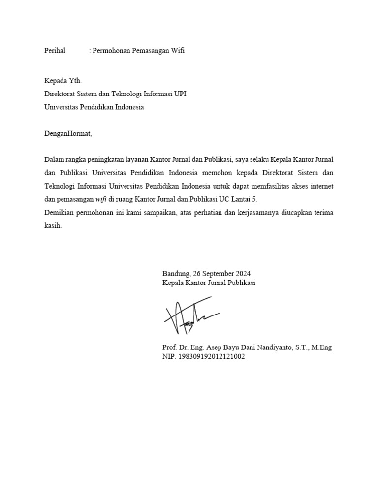 Permohonan Wifi Kantor Jurnal | PDF