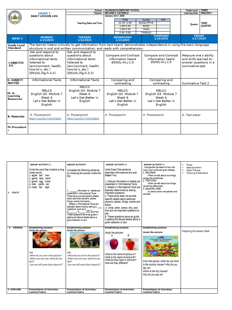 ENGLISH DLL Q3 Week5-Jan13-17-2025 | PDF