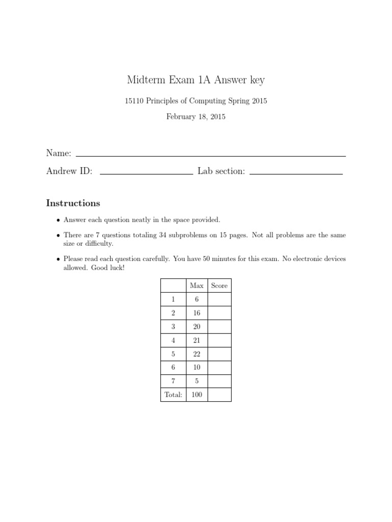 Exam1asolutions s15 | PDF | Integrated Circuit | Computer Science